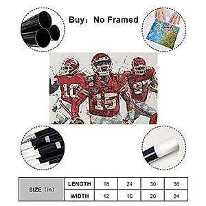 Patrick Mahomes, Tyreek Hill, Travis Kelce Poster Art Canvas Wall Art Decor Paintings Picture for Home Living Room Decoration Unframe:12x18inch(30x45cm)