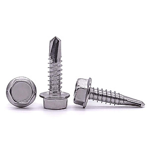 #14 x 3/4" (50 pcs) Hex Washer Head Self Drilling Screws, 410 Stainless Steel Metal Sheet Tek Screws, Self Tapping Point, No Pre-drilled Hole Needs