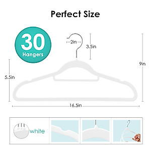 DUDUCOFU Velvet Hangers Non Slip Felt Hangers, 30 Pack White Velvet Hangers Clothes Hangers Space Saving Slim Hangers with 360 Degree Swivel Hook for Suits Coats, Jackets, Pants, and Dress Clothes