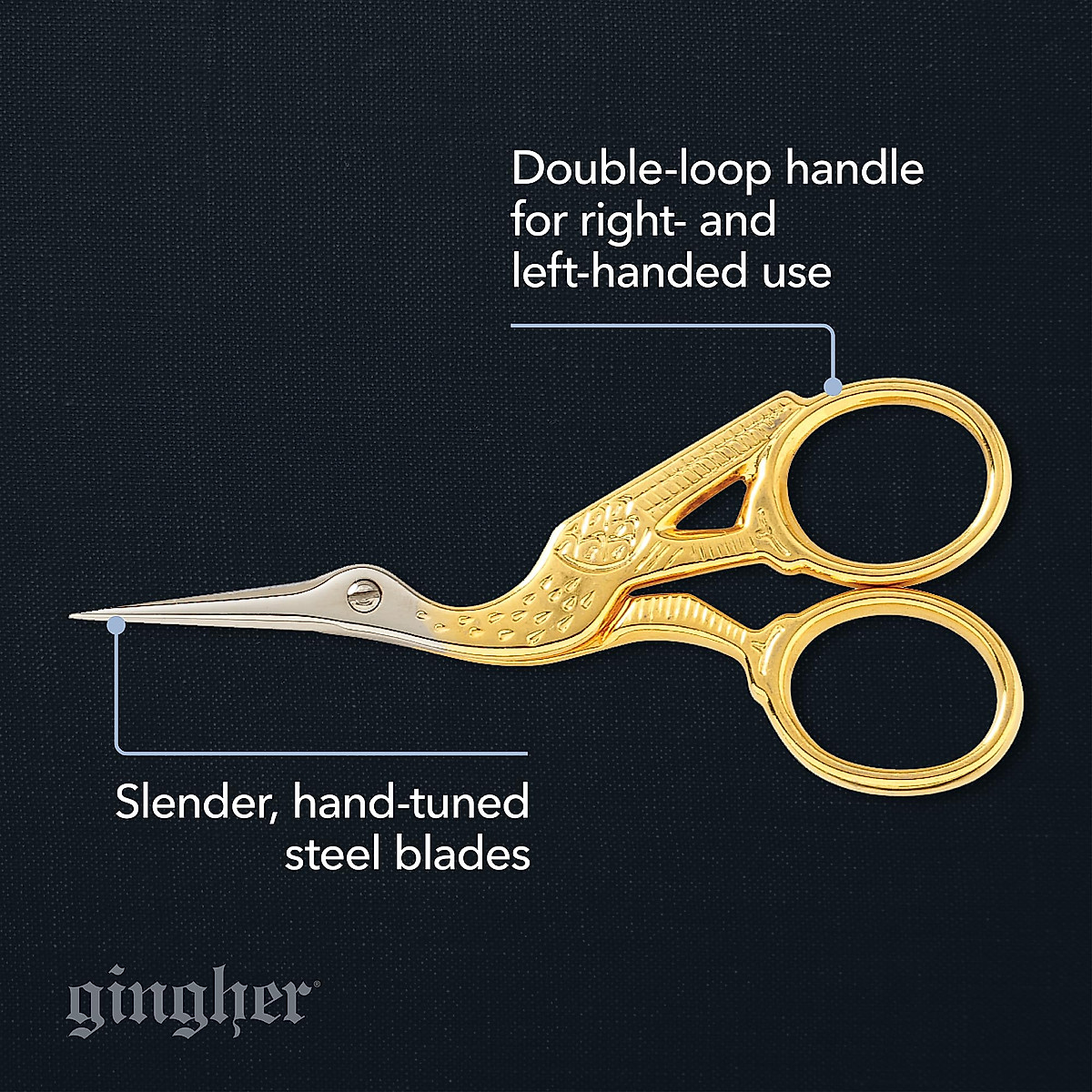 Gingher 01-005280 Stork Embroidery Scissors, 3.5 Inch, Gold