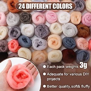 72pcs 7.6 oz Needle Felting Wool- 24 Dark Colors Nature Fibre Wool Yarn Roving Needle Felting Hand Spinnings for Wool Felting Yarn Supplies DIY Craft Materials, 3g/Pack