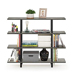 Furinno Turn-N-Tube 4-Tier Wide Display Shelf, French Oak Grey/Black