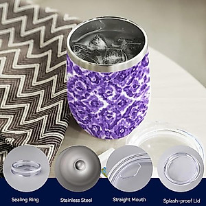silichee 20 Oz Stainless Steel Wine Tumbler with Lid Vintage Fashion Textile Violet Ethnic Insulated Tumblers Vacuum Coffee Mugs for Hot and Cold Drinks,Coffee,Wine