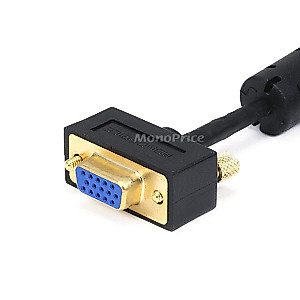 Monoprice Ultra Slim SVGA Super VGA M/F Monitor Cable - 25 Feet With Ferrites | 30/32AWG, Gold Plated Connector
