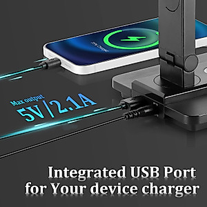 Dott Arts LED Desk Lamp with Wireless Charger, Touch Control Study Lamp with USB Charging Port, Table Lamp with Clock, Alarm, Date, Temperature, Office Lamp, Desk Lamps for Home Office,Black