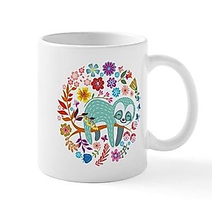 CafePress Sloth With Flowers Mugs Ceramic Coffee Mug, Tea Cup 11 oz