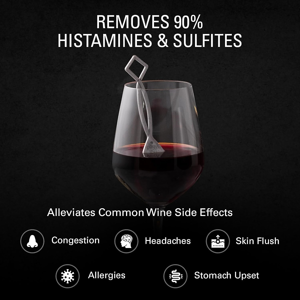PureWine Red Wand Filters Histamines and Sulfites - May Reduce and Alleviate Wine Allergies & Sensitivities - Purifier Aerates Wine Restore Taste & Purity - Includes Wine Glass Charm Accessory