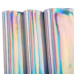 HGUAN 7.8"x53" Holographic Vinyl Fabric,1roll Faux Leather Sheets are Suitable for Bows,Leather Earrings and Other DIY Craft Items (Silver)