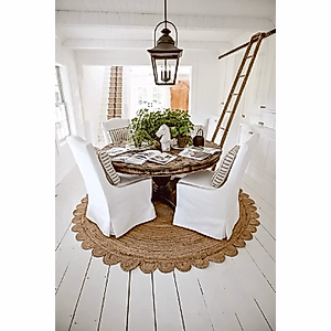 Arise Export Natural Round Jute Jute Area Rug, Floor Scalloped Edge Rug Braided Boho Eco Large Circular Handmade Area Rug, Natural (3x3 Ft Round Rug)