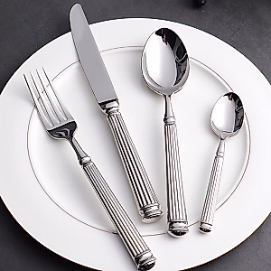 16 Piece Silverware Set for 4,Roman column Luxury 18/10 Stainless Steel Flatware,Cutlery Set Mirror Polished Forks Spoons and Knives Set Utensils Sets for Home Kitchen Restaurant Gift Box Packing