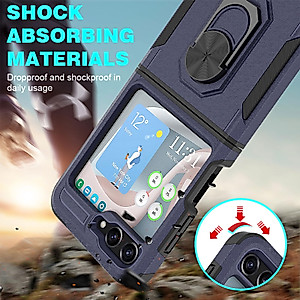 Ailiber for Galaxy Z Flip 5 Phone Case, Samsung Galaxy Z Flip5 case with Screen Protector, Ring Kickstand for Magnetic Car Mount, Heavy Duty, Shockproof Protective Bumper Cover for Galaxy ZFlip 5-Blue