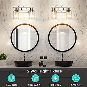 ShineTech 2-Light Bathroom Vanity Light Fixtures, Modern Vanity Lights with Clear Glass Shade, Brushed Nickel Bathroom Wall Light, Wall Sconce Wall Lamp for Mirror Kitchen Living Room Bedroom Hallway