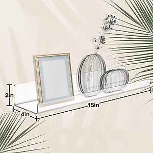 MAEKAUTE 15 inch Acrylic Shelves, Floating Wall Shelves Set of 4, Shelves for Wall Decor, with Invisible Display Shelf Organizer for Bathroom, Living Room,Bedroom and Kitchen