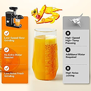 Cold Press Juicer, AAOBOSI Slow Masticating Juice Extractor for Fruit and Vegetable - Delicate Crushing Without Filtering - Juicer Machines with Quiet Motor/Reverse Function/Brush, Black