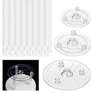 wexpw 36 Pieces Plastic Tier Cake Dowels with 3 Pieces Cake Separator Plates for 4/6/8inch, Cake Separator Plates and Pillars for Tierd Cake Support Cake Tier Stacking Kit