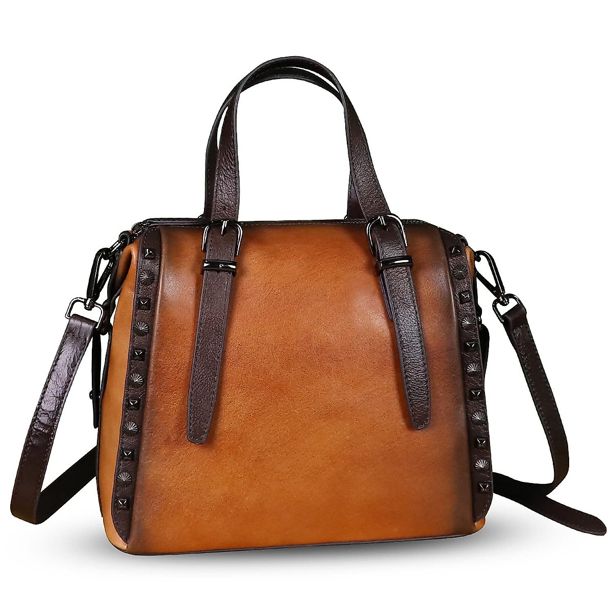 Genuine Leather Handbags for Women Top Handle Satchel Purses Ladies Vintage Crossbody Shoulder Bags Hobo Bag (Brown)