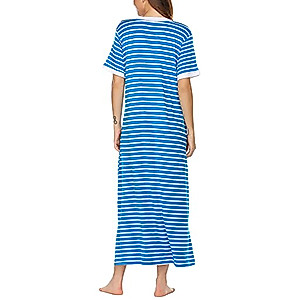 Ekouaer Womens, Full Length Long Nightgown Nightshirt with Pockets, Yarn Dyed Fabric2, Large