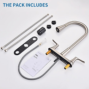 HOMELODY 2 Handles Kitchen Faucet with Pull Down Sprayer for 3 Hole Sink, 8 inch 360° Rotating Spout Centerset Kitchen Sink Faucet with Water Lines Brushed Nickel