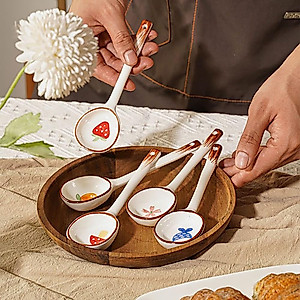 FYUEROPA Ceramic Soup Spoons Set Asian Spoons Chinese Japanese Tablespoon for Ramen Pho Wonton Dumplings Miso - Set of 6