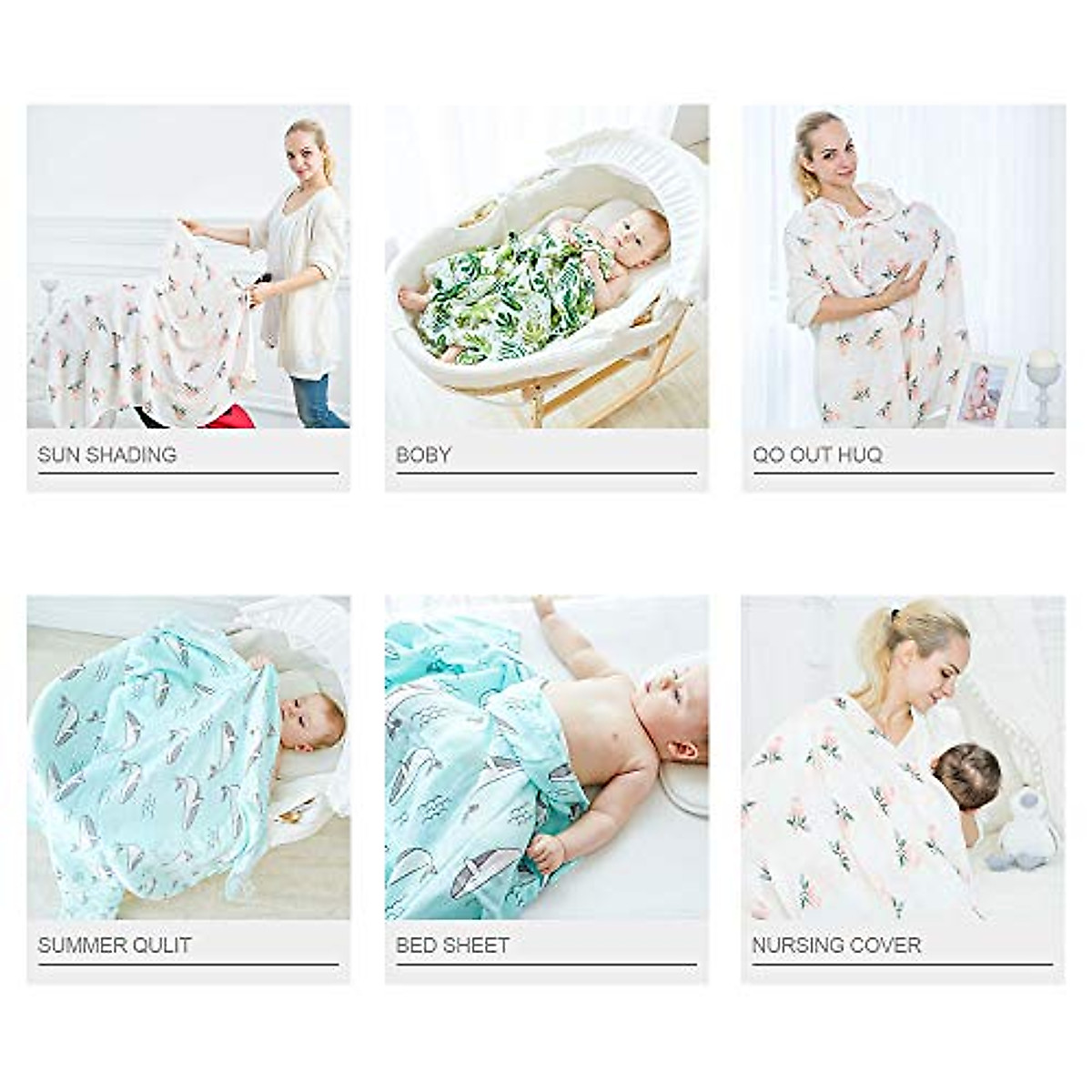 Anbenser Receiving Baby Blanket for Boy Girl 47" x 47" Breathable Bamboo Cotton Muslin Swaddle Blankets Green Leaf