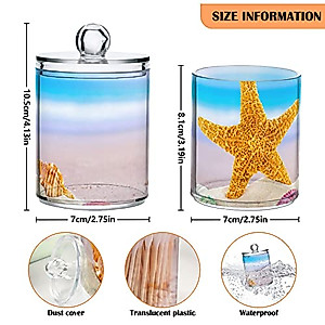 SUABO Plastic Jars with Lids,Beach Starfish Storage Containers Wide Mouth Airtight Canister Jar for Kitchen Bathroom Farmhouse Makeup Countertop Household,Set 2