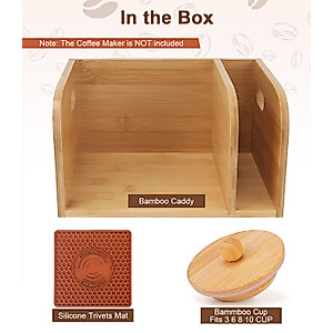 PrimZooty Bamboo Caddy with Lid & Heatproof Trivets Mat for Chemex CoffeeMakers - Designed for Chemex Pour - Over Glass Coffeemaker(3/5/6/8/10Cup), for Bodum Pour Over Coffee makers(4/8Cup)