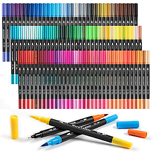 Mogyann Coloring Markers for Adult 100 Colors Dual Tip Brush Pens with Fine Tip and Brush Tip for Coloring and Calligraphy Drawing
