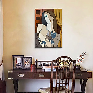 Framed Picasso Wall Art Nordic Abstract Girl and Cat Canvas Wall Art Bohemian Canvas Prints The Dream Girl with Cat Picture Modern Wall Decor for Hotel Rooms Bedroom Poster 12"* 16"