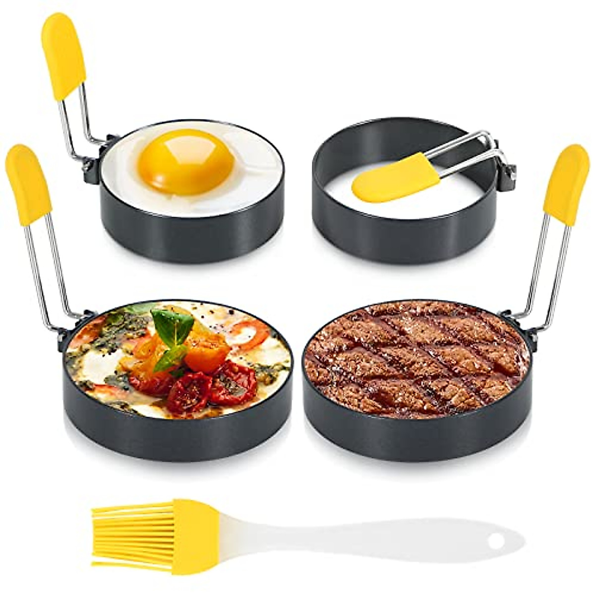 EuroBird Egg Rings for Frying Eggs, 3", 4" NonStick Egg Cooker Ring Molds, Stainless Steel Crumpet Ring Mold for English Muffins Pancake Breakfast Sandwich Burger Cooking Griddle