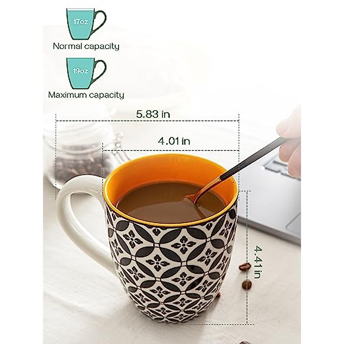 DOWAN Coffee Mugs Set of 6, Colorful 19 oz Large Porcelain Mugs with Handle for Coffee Tea and Cocoa, Ceramic Coffee Cups for Women Men, Vibrant Colors, Housewarming Gift