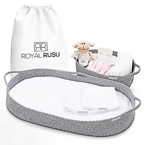 Premium Baby Changing Basket Set - with Pad, Moses Basket for Babies with Memory Foam Mattress - CPSC Approved, 100% Cotton Boho Nursery Decor, Changing Table Topper for Dresser with Covers