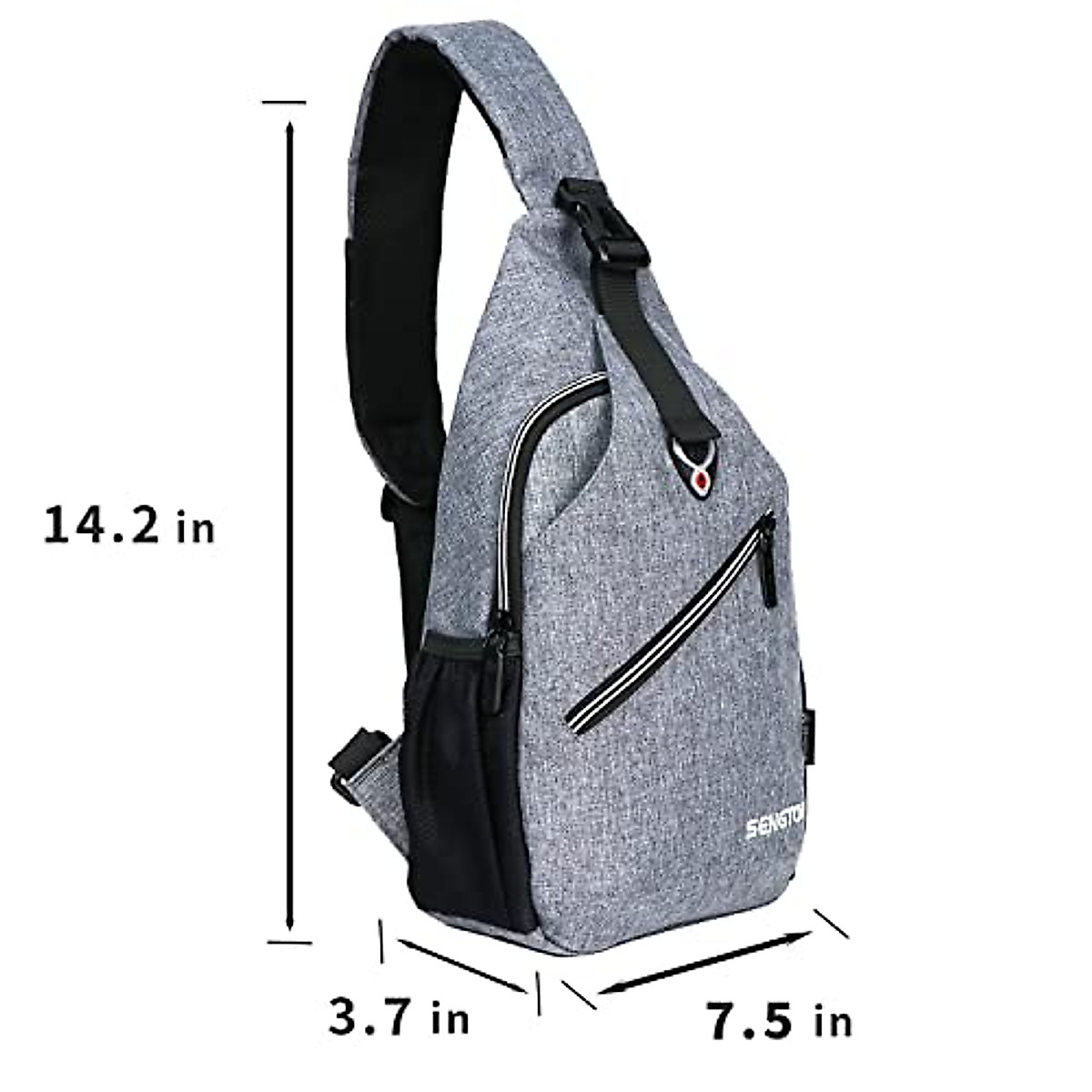 Sengtor Waterproof small Grey Sling Crossbody Backpack, Lightweight One Strap Backpack,Multipurpose Crossbody Shoulder Bag Travel Hiking Daypack