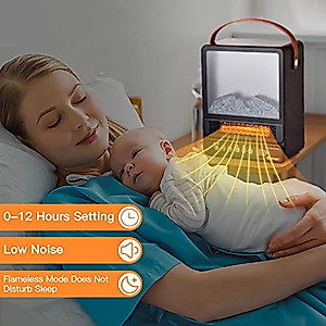 Tangkula 14.5" Mini Portable Electric Fireplace, 750W/1500W Tabletop Stove Heater with 3D Flame & Remote Control, Electric Fireplace Heater with Overheat Protection,12H Timer (Walnut)