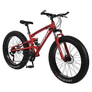 wavsurf Fat Tire Mountain Bike, 26'' 21 Speed Outdoor Snow Beach Hybrid MTB Racing Bikes for Adult Women Men, Lightweight City Commuter Road Cycling, Dual Disc Brakes (B), 94x88x38cm