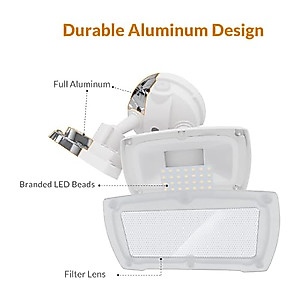 LEPOWER 2 Pack LED Security Light Dusk to Dawn Outdoor Flood Light Fixture with 2 Adjustable Heads, 3000LM/28W, 5500K, IP65 Waterproof Exterior Flood Lights for Garage, Backyard (White)