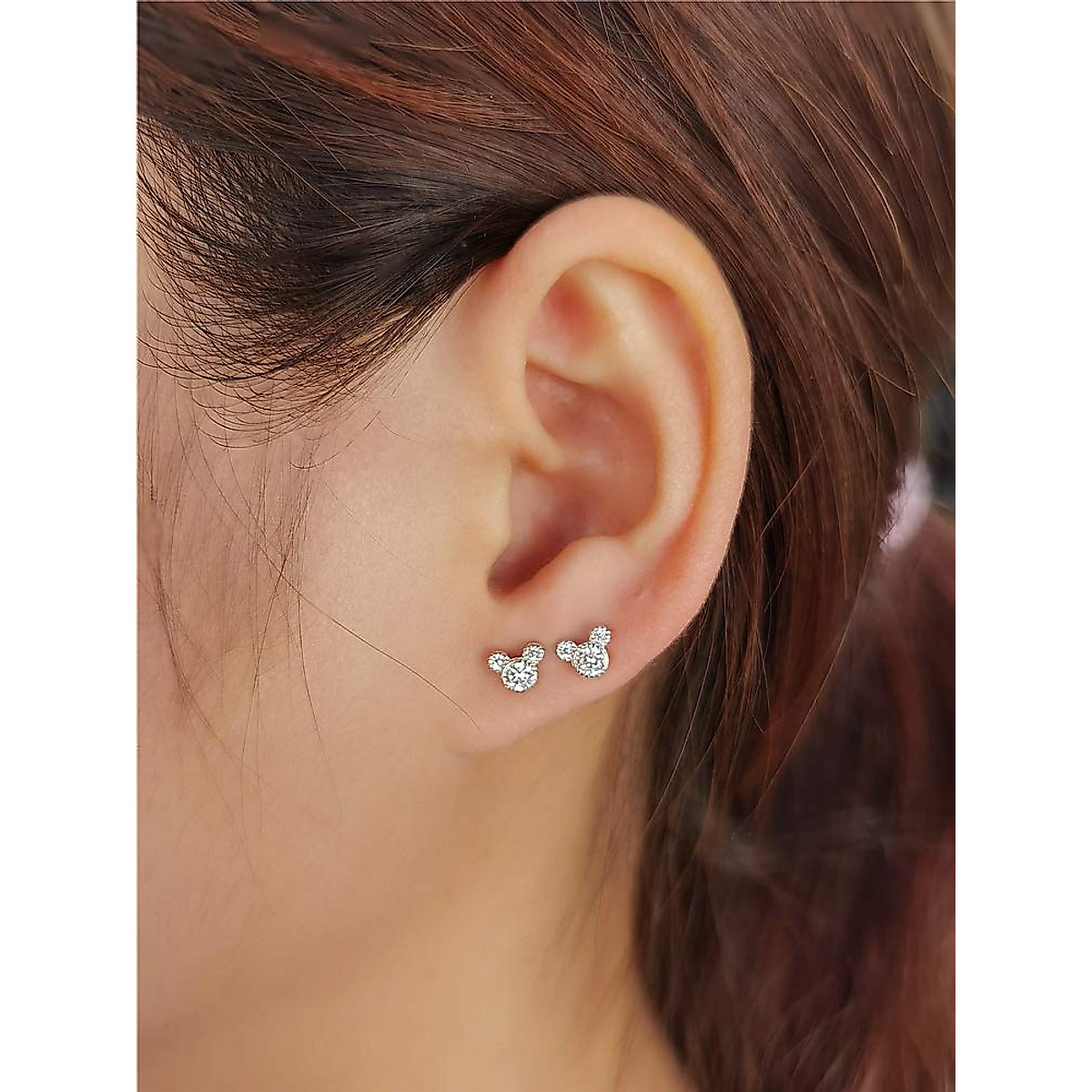Tiny Cute Mouse Stud Sterling Silver Earrings for Women Girls Gold Plated Cubic Zirconia Mini Small 20g Barbell Ball Studs Cartilage Tragus 4 mm Bead Screw Back Piercing Body Jewelry (Silver)