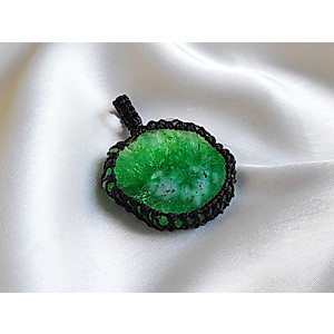 Green Solar Agate Macrame Pendant, Cord Wrapped Macrame Pendant, Gemstone Macrame Jewelry