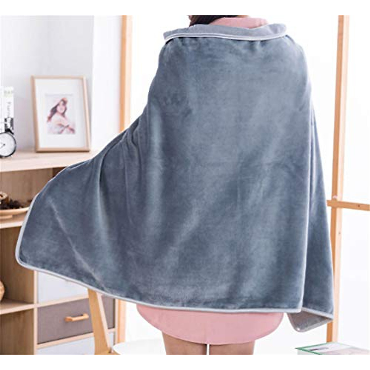 Mvchifay Wearable Blanket Soft Fleece Shawl Button Closure Warm Snuggle Throw for Sofa Snap 27x51inches (Gray-70x130cm)