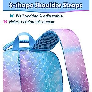 BLUEFAIRY Girls Backpack for Kids Elementary School Bags Primary School Cute Book Bags Child Mermaid Gifts Mochila para Niñas 4-6 6-8 8-10 Years old 17Inch (Blue)