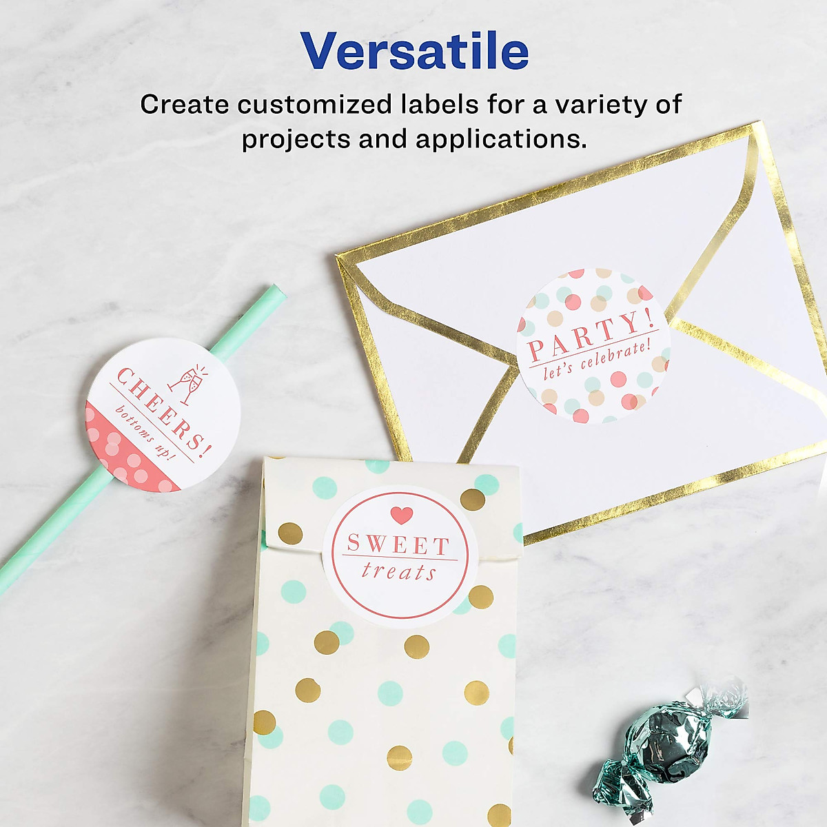 Avery Matte White Round Labels with Sure Feed, 2" diameter, 300 Matte White Printable Labels