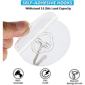 Menihor Wall Hooks, Adhesive Hooks 24 Pack Wall Hook, Heavy Duty 13.2lb(Max) Damage Free Seamless Hooks Oilproof & Waterproof Bath Kitchen Towel Utility Hooks, Clear