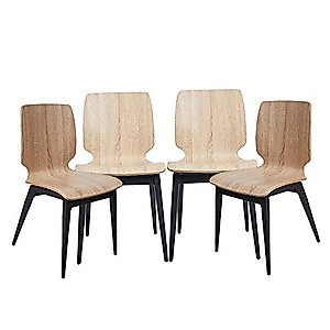 4 Pack Kitchen Dining Chairs with Bentwood Seat and Metal Legs, Indoor Outdoor Side Chair for Cafe, Bistro and Restaurant, Ergonomic Design, Natural
