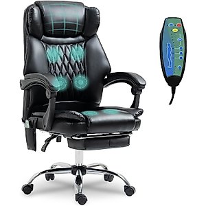 ONPNO Ergonomic Office Chair with Massager, Heated Office Chair Reclining Massage Desk Chair, Home Office Desk Chair w/Foot Rest, Padded Armrest, Height Adjustable Swivel Work Chair (Black)