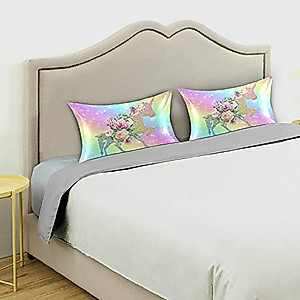 Blueangle Rainbow Unicorn Satin Pillowcase for Hair and Skin Silk Pillowcase, Standard Size(20x26 inches) - Slip Cooling Satin Pillow Covers with Envelope Closure