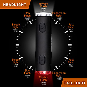 Semaho 2in1 Rechargeable Helmet Light with Bracket Mount Night Bike Light Riding Safety 5 Warning Light Modes IP66 Waterproof Bicycle Light, 360° Rotatable Front Rear Lights, Mountain Bike Headlight