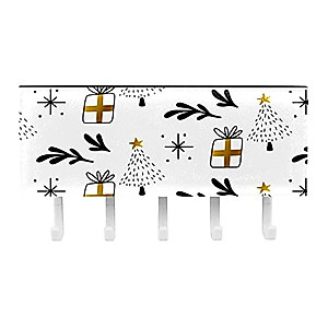 5 Hook Coat Rack Wall Mounted Xmas Gift Tree Pattern Hat Towel Pot Hook up with Storage Compartment for Cloakroom Bathroom Kitchen