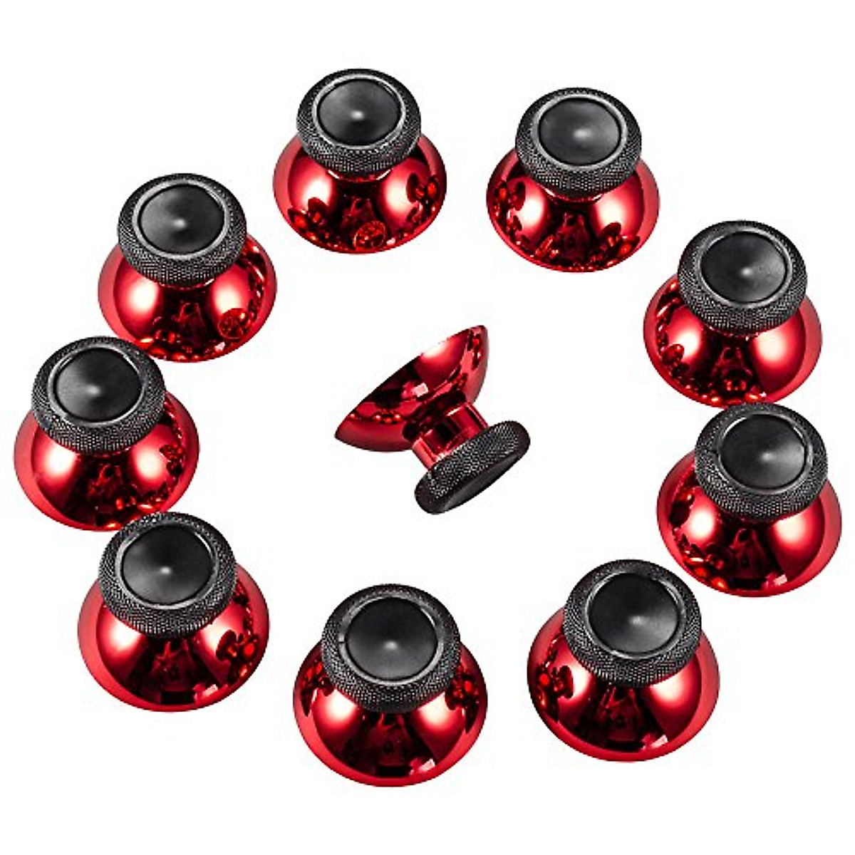 eXtremeRate 10 pcs Rubberized Chrome Red Thumbsticks Analog Sticks Buttons Replacement Parts for Xbox One Standard for Xbox One Elite for Xbox One S/X and for Xbox Series X & S Controller