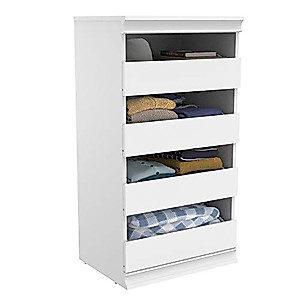 ClosetMaid Modular Storage Unit with 4 Drawers, Wood Closet Organizer, Stacking, Full Backer, Storage, Decorative Trim, White