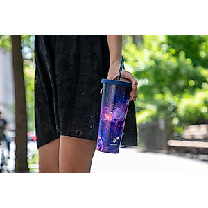 Manna Chilly Double-wall Vacuum Insulated Stainless Steel Tumbler with Splash-proof Lid and Reusable Tritan Straw - 24 Oz - Galaxy