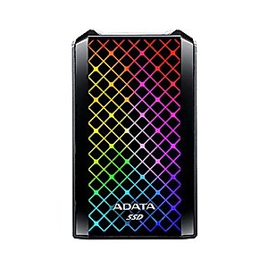 ADATA RGB SE900 2TB USB3.2 Gen2x2 Type-C Super Fast Transfer up to 2000MB/s Gaming and Personal External SSD (ASE900G-2TU32G2-CBK)